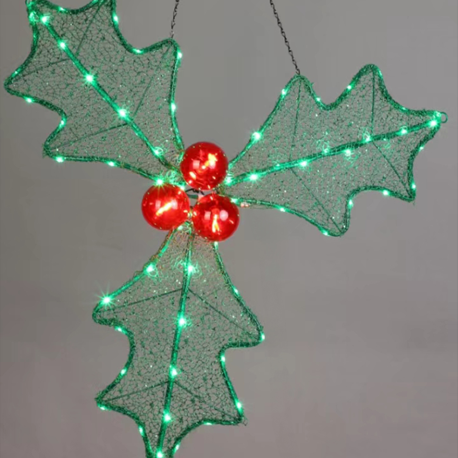 42" Holly Leaves and Berries LED Lighted Display - kriskringlelighting